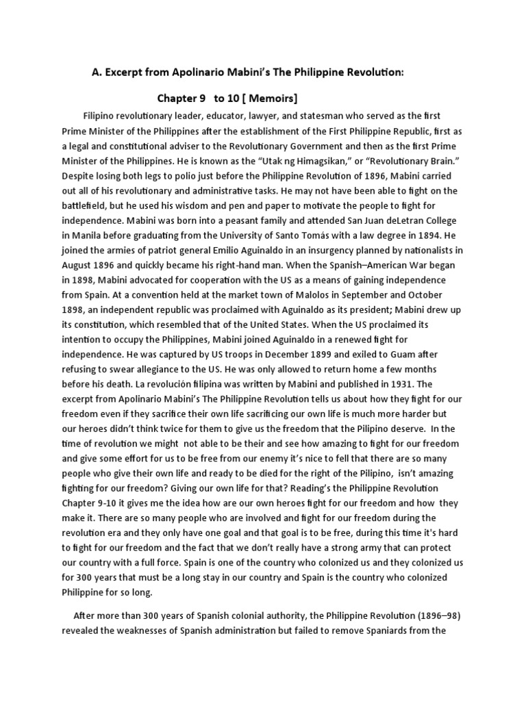 A. Excerpt From Apolinario Mabini's The Philippine Revolution | PDF ...