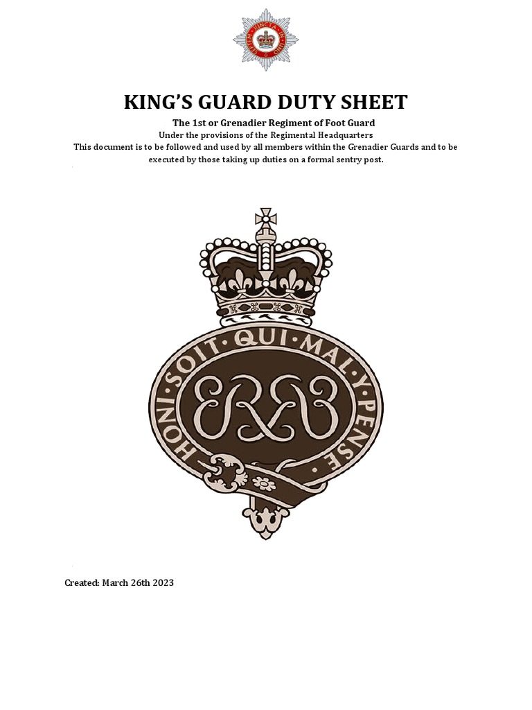 King's Guard Duty Sheet | PDF | Warfare | National Security