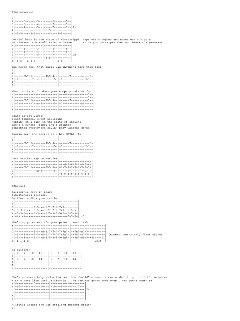 Dani California Tab | PDF | Music Performance | Celtic Musical Instruments