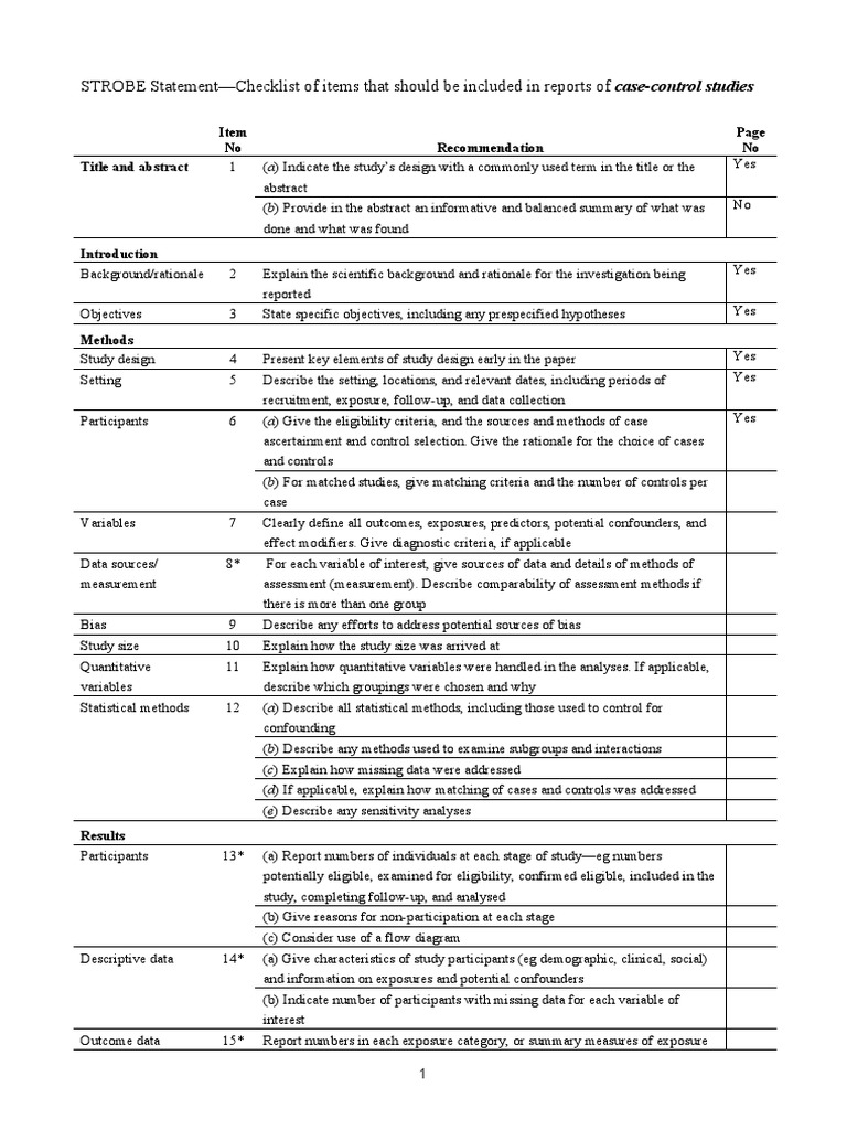 STROBE Checklist for Case-Control Studies | PDF | Confounding | Statistics