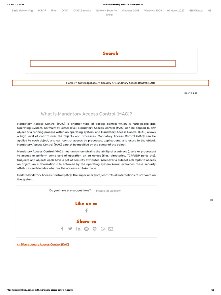 What Is Mandatory Access Control Mac Pdf Computer Access Control