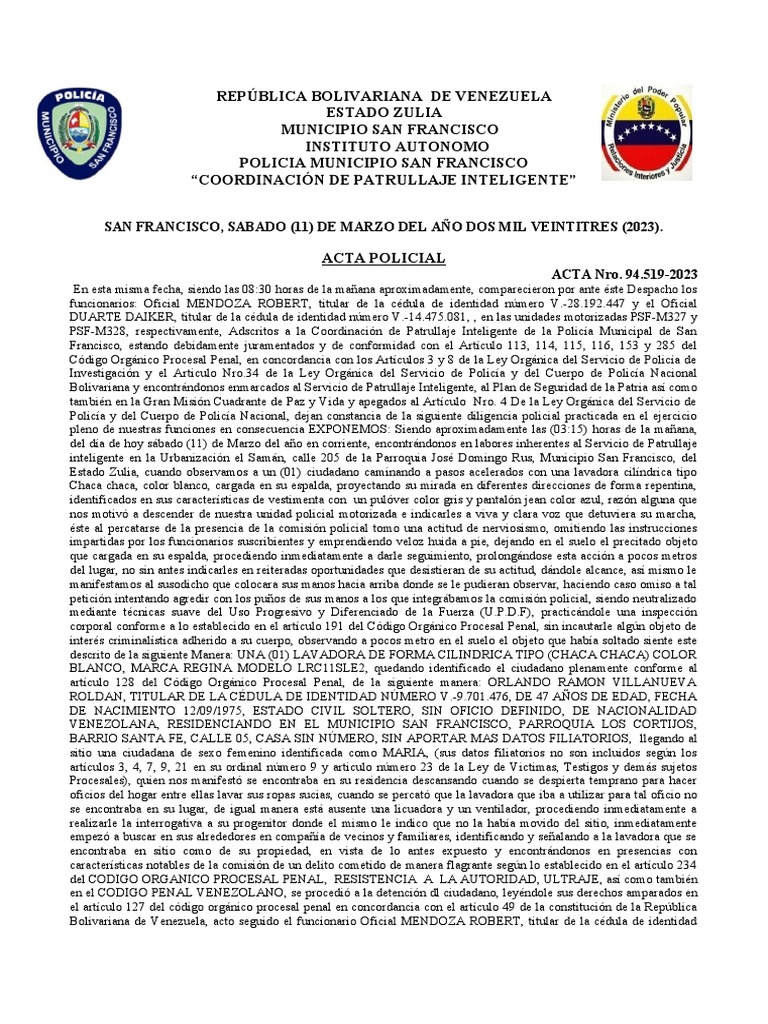 Acta Policial | PDF | Policía | Venezuela