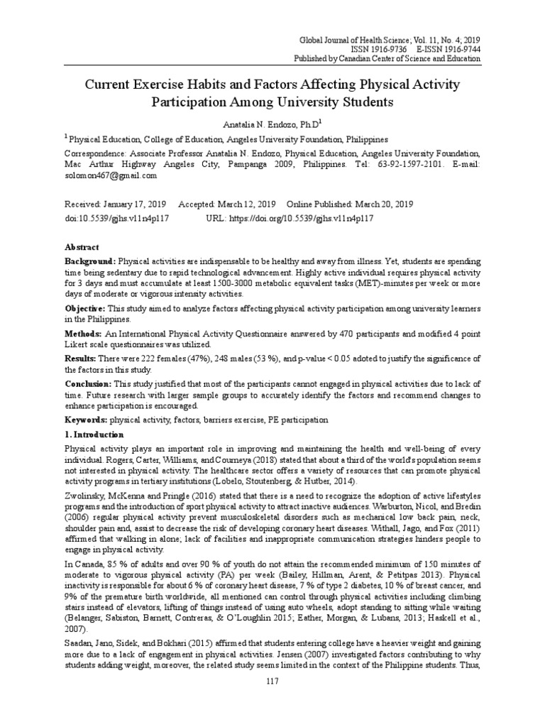 Current Exercise Habits and Factors Affecting Physical Activity ...