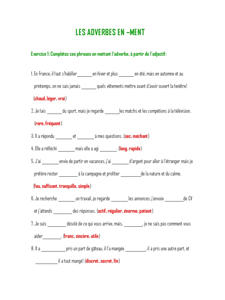 Exercice sur les Adverbes en -ment | PDF