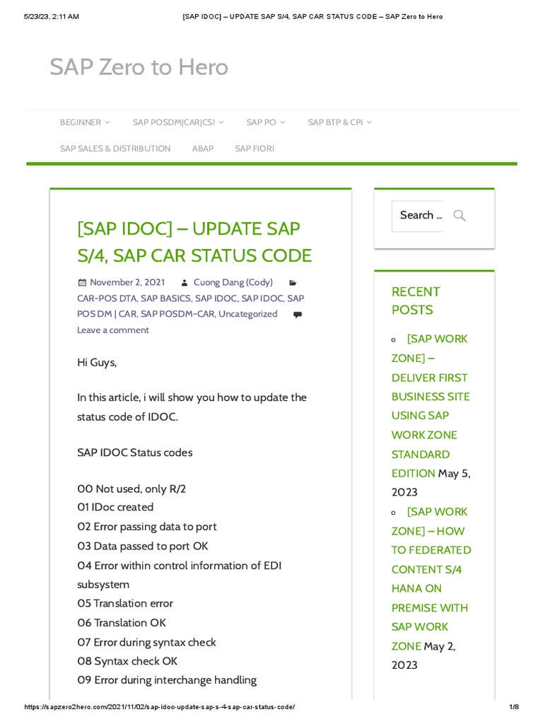 (SAP IDOC) - UPDATE SAP S - 4, SAP CAR STATUS CODE - SAP Zero To Hero ...