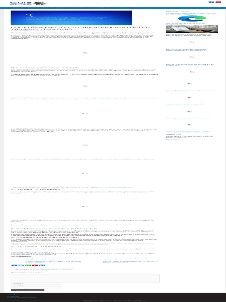 Como Resolver o Erro Critical Process Died Do Windows (Tela Azul) | PDF | Microsoft Windows ...