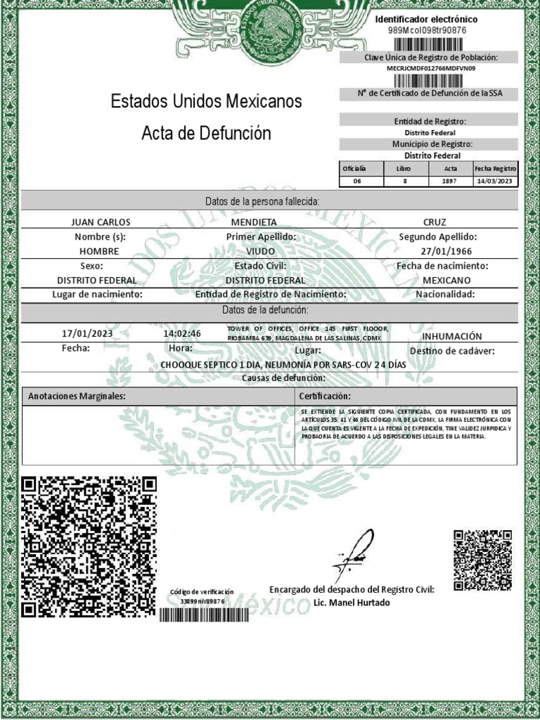 Acta de Defunción | PDF | Control de acceso | Comunicación escrita