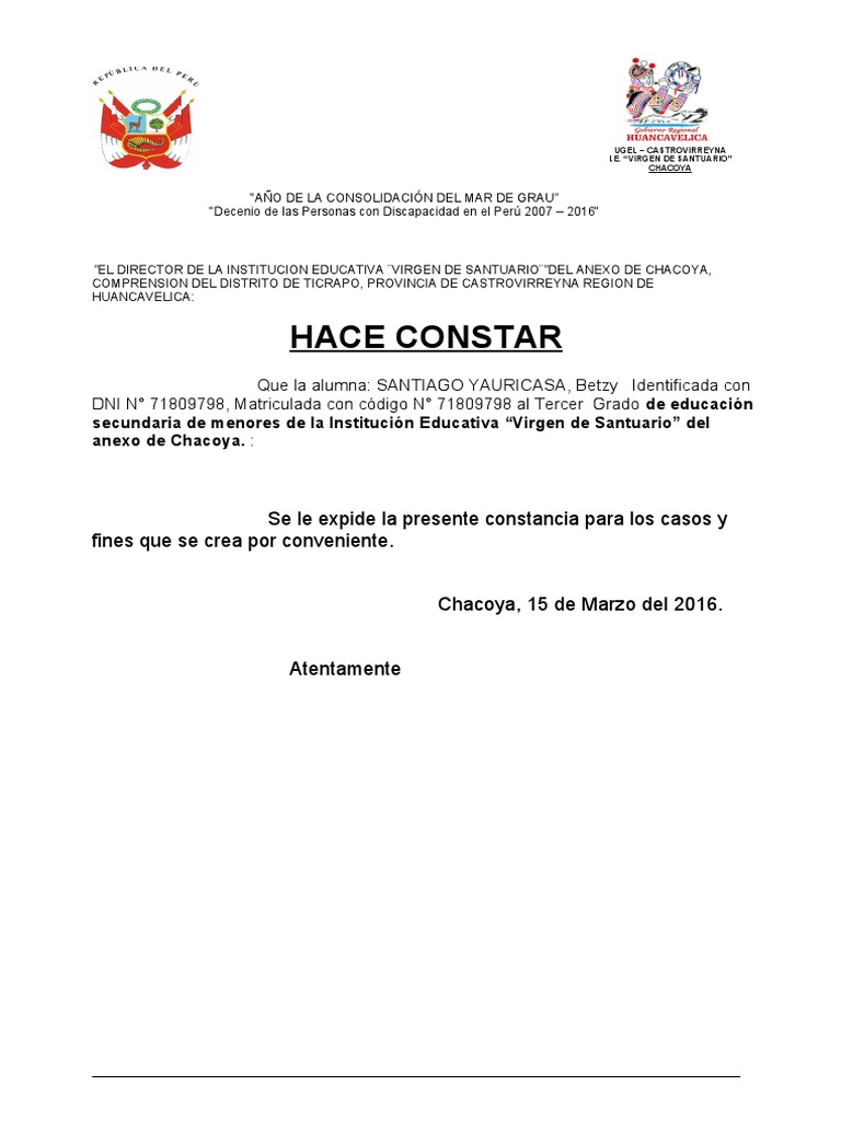 Constancia de Estudio Betzy Santiago | PDF