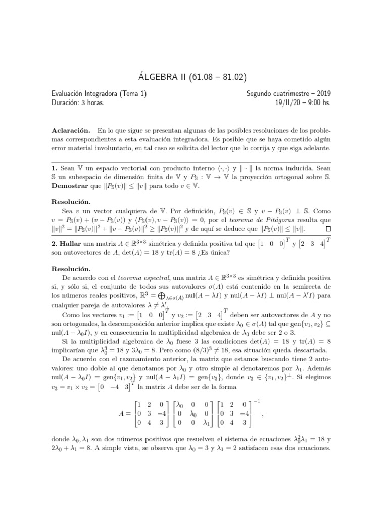 Parcial 1 de Algebra 2 Fiuba | PDF | Valores propios y vectores propios ...