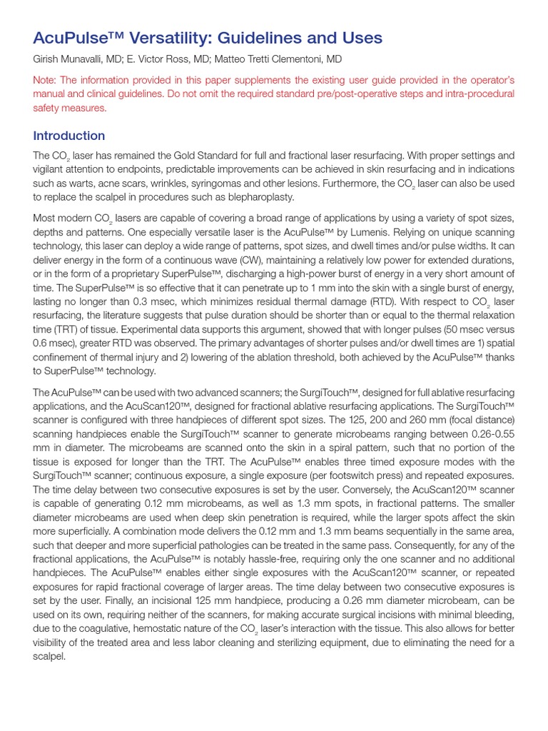AcuPulse Versatility Guidelines and Uses PB 1005509 Rev A | Download Free PDF | Scar | Clinical ...