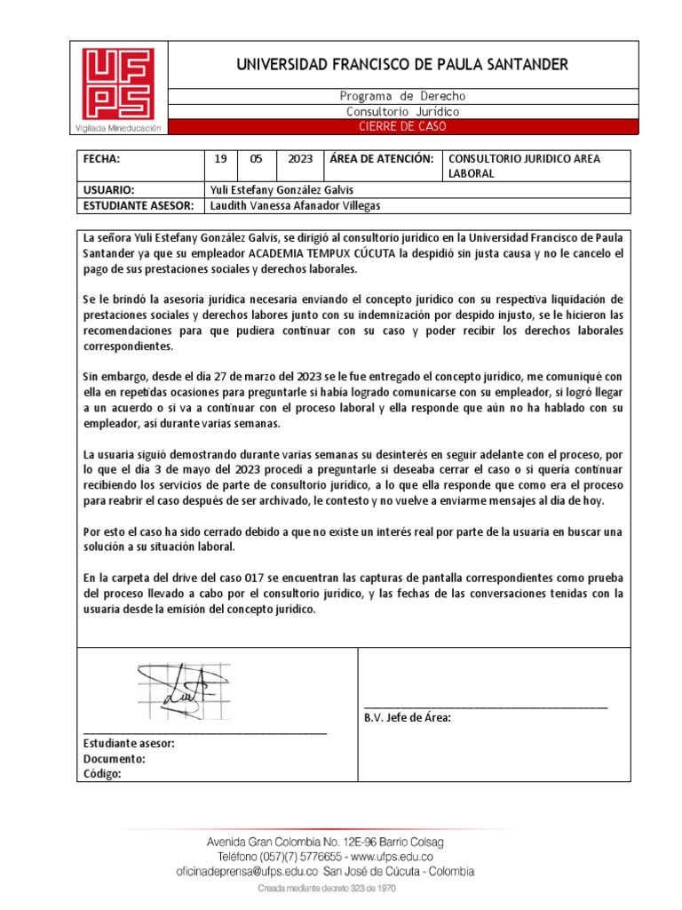 Formato de Cierre de Caso 017 | PDF