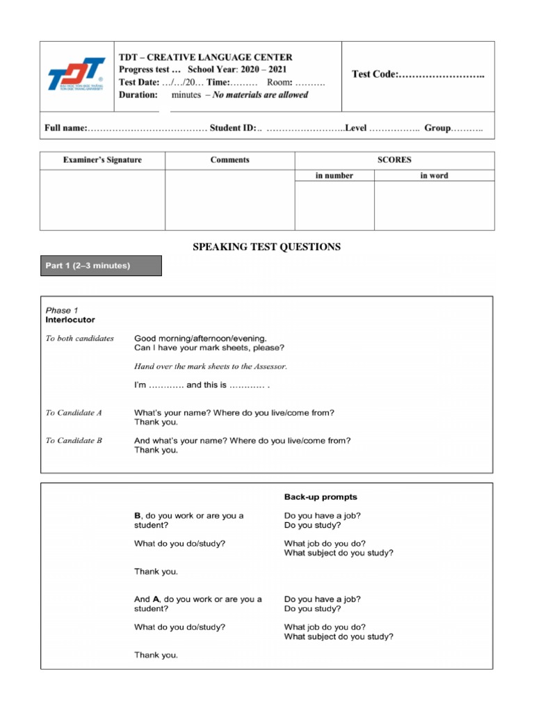 (0014B3) - English Foundation 3 - Speaking Test Samples | PDF