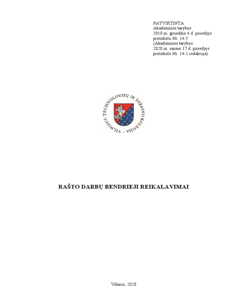 Rasto Darbu Bendrieji Reikalavimai 2020 | PDF