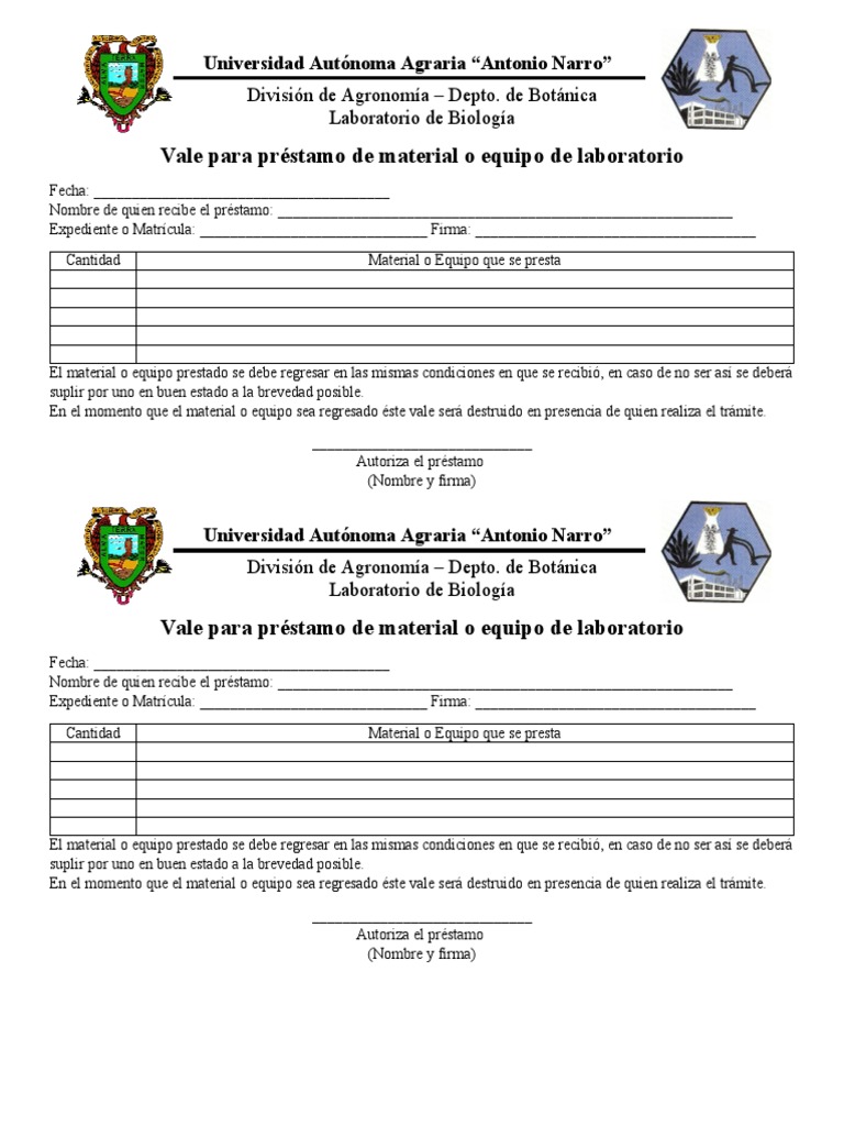 Vale Préstamo Material y Equipo 2021 | PDF