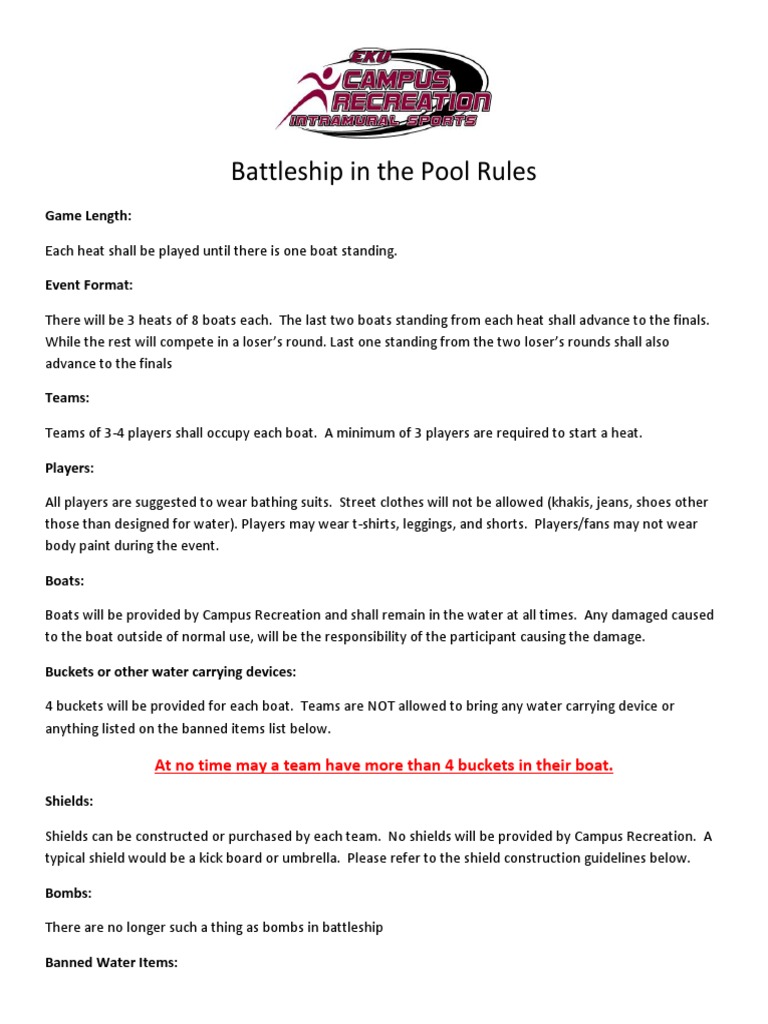 Battleship in The Pool Rules: Game Length | PDF