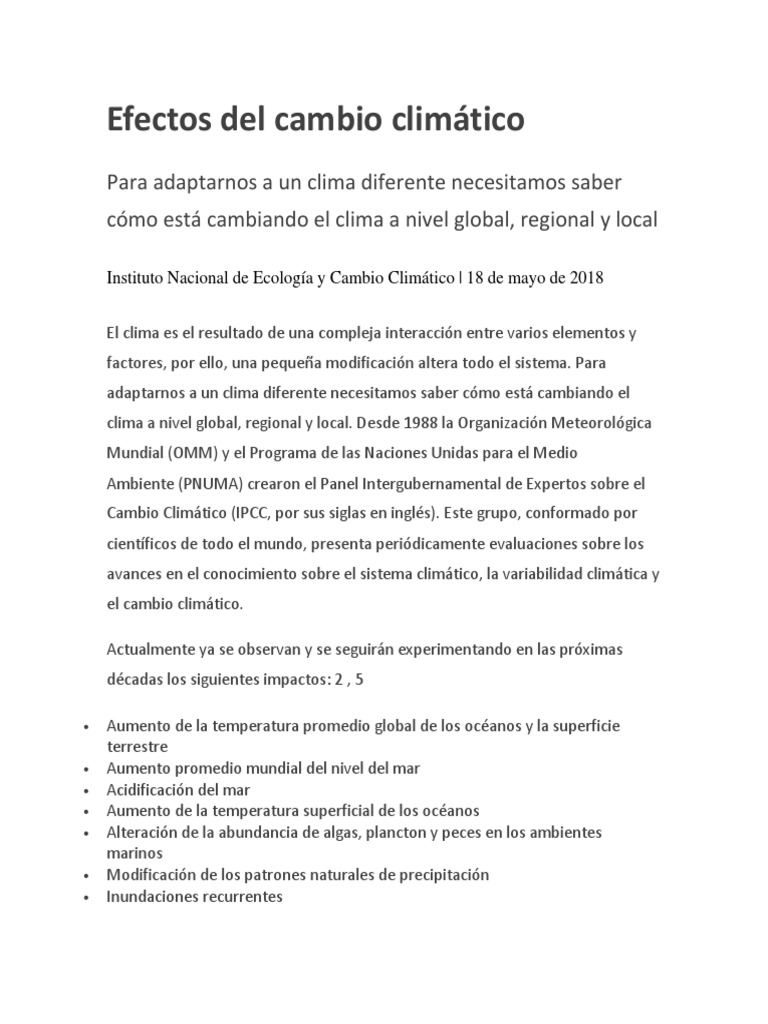 Cómo Está Cambiando El Clima a Nivel Global | PDF | Cambio climático ...