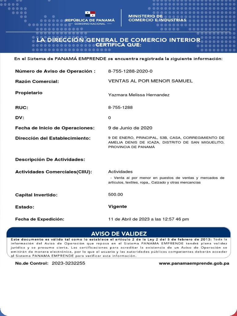 Certificacion de Operacion | PDF
