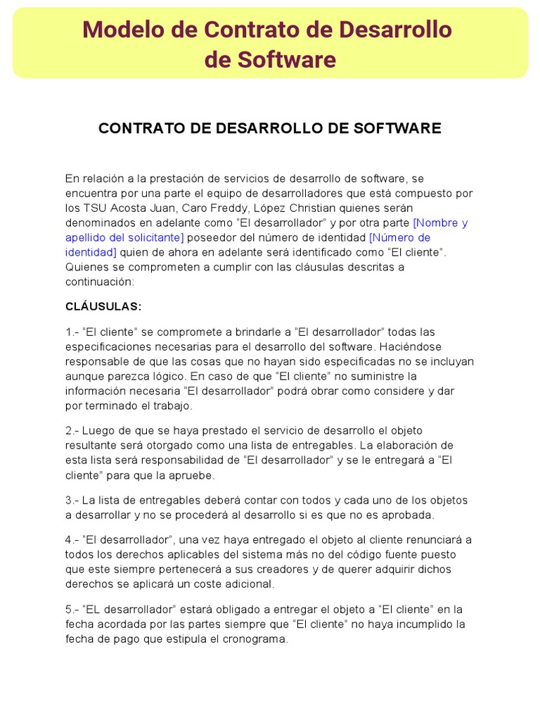 Modelo de Contrato de Desarrollo de Software | PDF