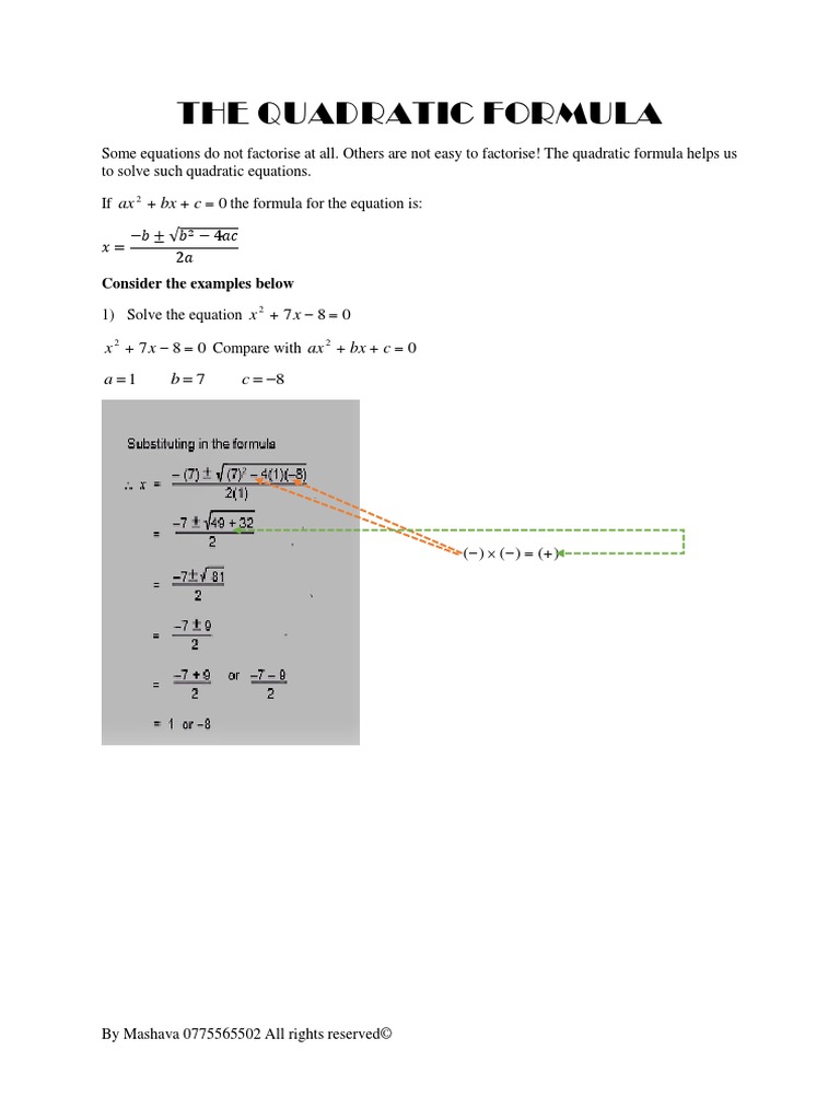 The Quadratic Formula | PDF | Quadratic Equation | Equations