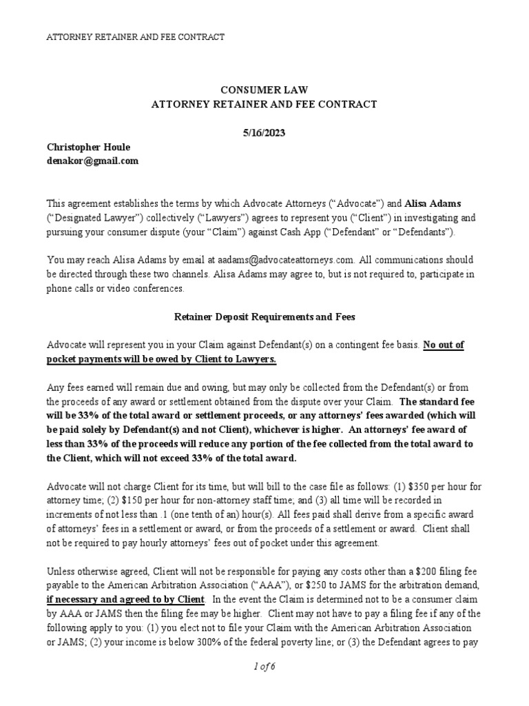 Attorney Engagement and Fee Agreement - Christopher Houle-Cash App ...