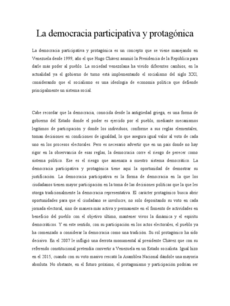 La Democracia Participativa y Protagónica Exposicion de FSN | Descargar gratis PDF | Democracia ...