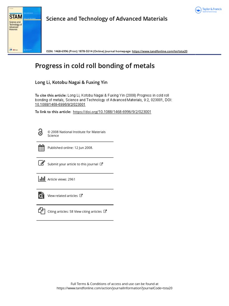 Progress in Cold Roll Bonding of Metals | PDF | Strength Of Materials ...