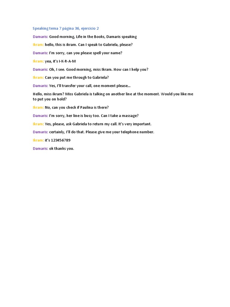 Speaking Ejercicio 2 | PDF