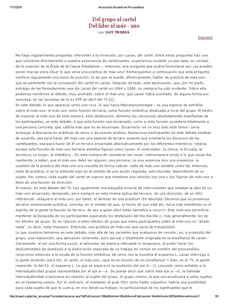 Trobas. Del Grupo Al Cartel | PDF | Jacques Lacan | Psicoanálisis