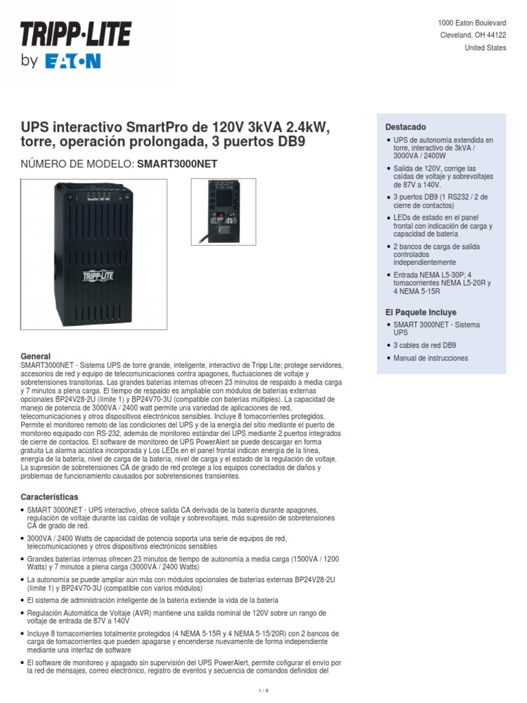 UPS Interactivo Tripp Lite 3000VA 120V | PDF | Diodo emisor de luz ...