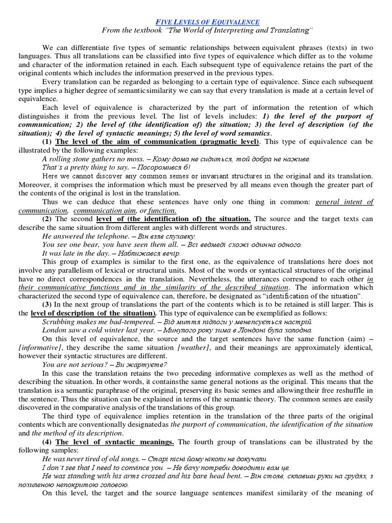Five Levels of Equivalence (Synopsis) | PDF | Translations | Word