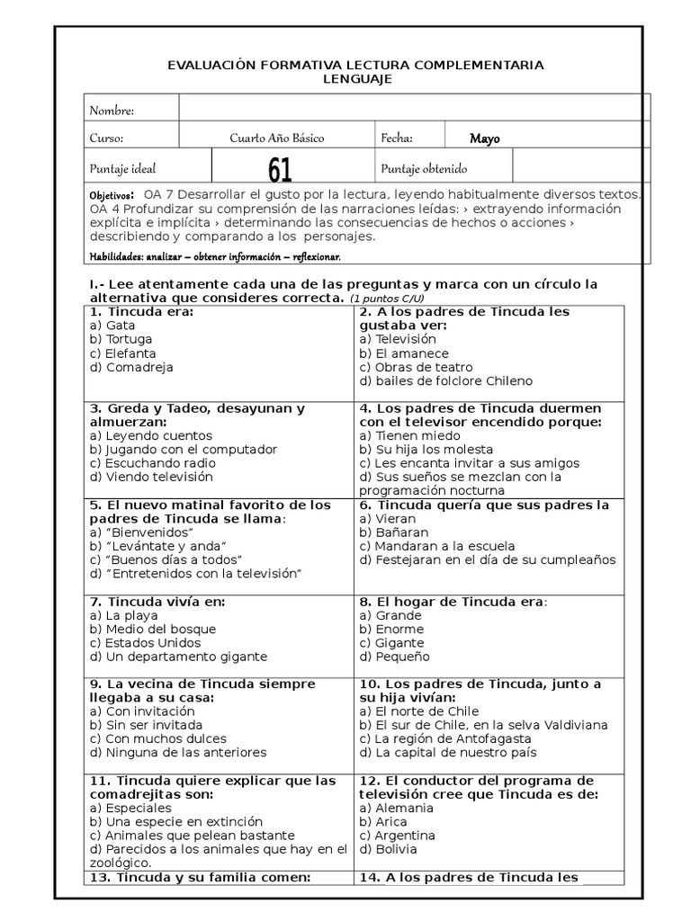 Prueba de Lenguaje y Comunicación | PDF