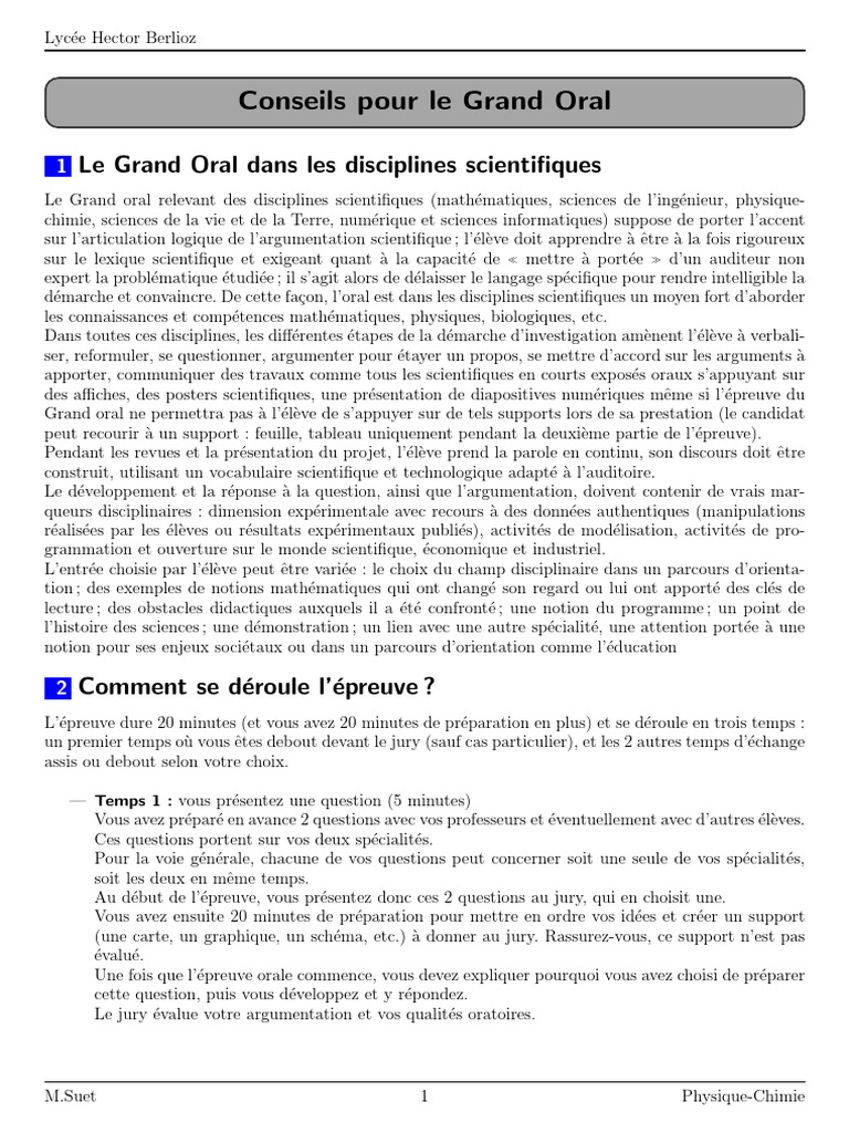 Conseils pour le Grand Oral Scientifique | PDF | Rhétorique | Expérience
