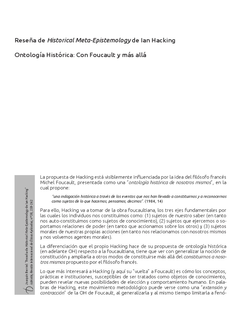 Reseña de Historical Meta-Epistemology de Ian Hacking Ontología ...