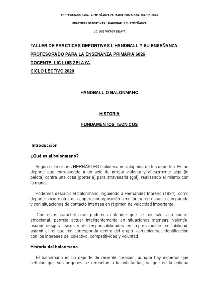 Handball Teoría Tecnica Tactica y Estrategia | PDF | Defensor ...