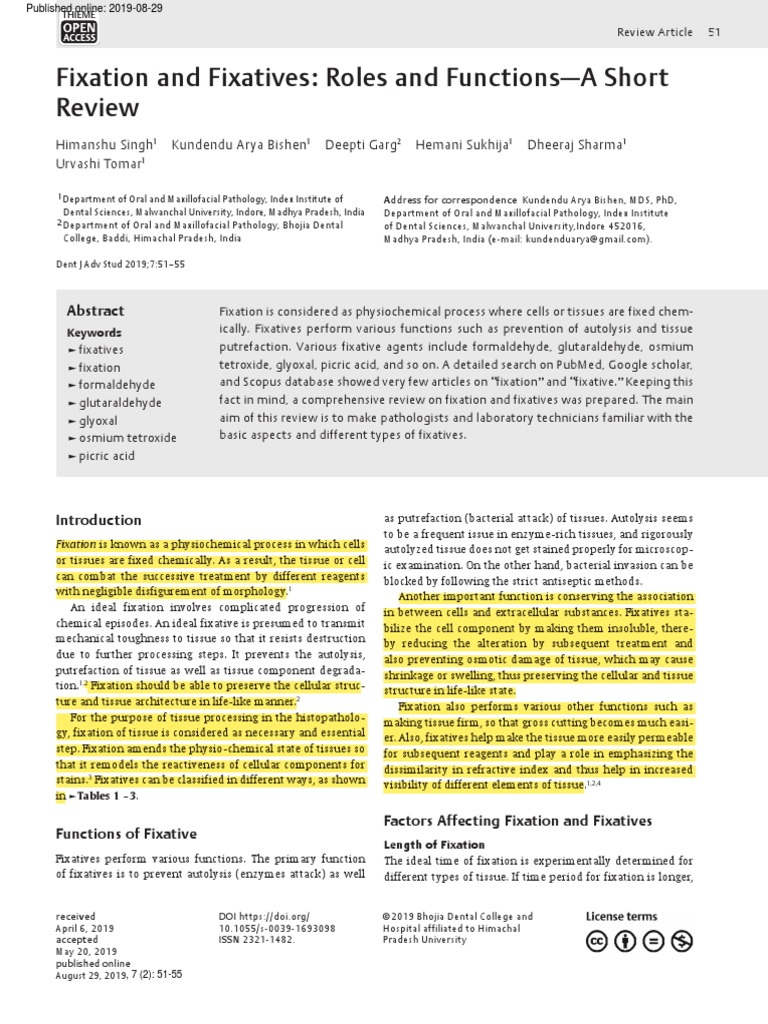 Fixation and Fixatives Roles and Functions-A Short | PDF | Fixation ...