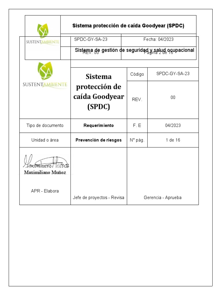 Sistema de Protección de Anticaída Goodyear (SPDC) | PDF | La seguridad | Las condiciones de trabajo