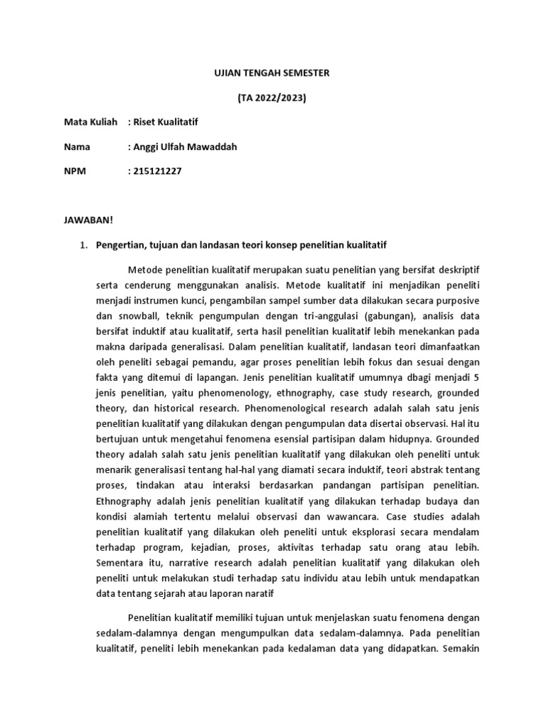 Uts - Riset Kualitatif (Anggi Ulfah Mawaddah) | PDF