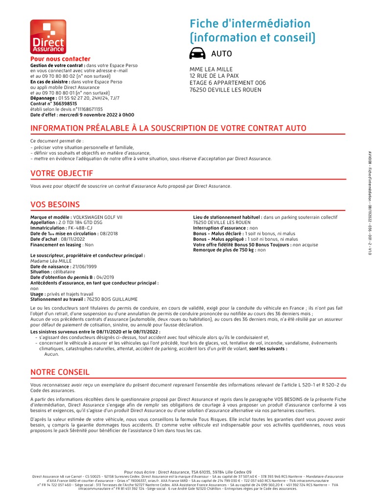 Fiche D'intermédiation (Information Et Conseil) | PDF | Assurance | Secteur privé