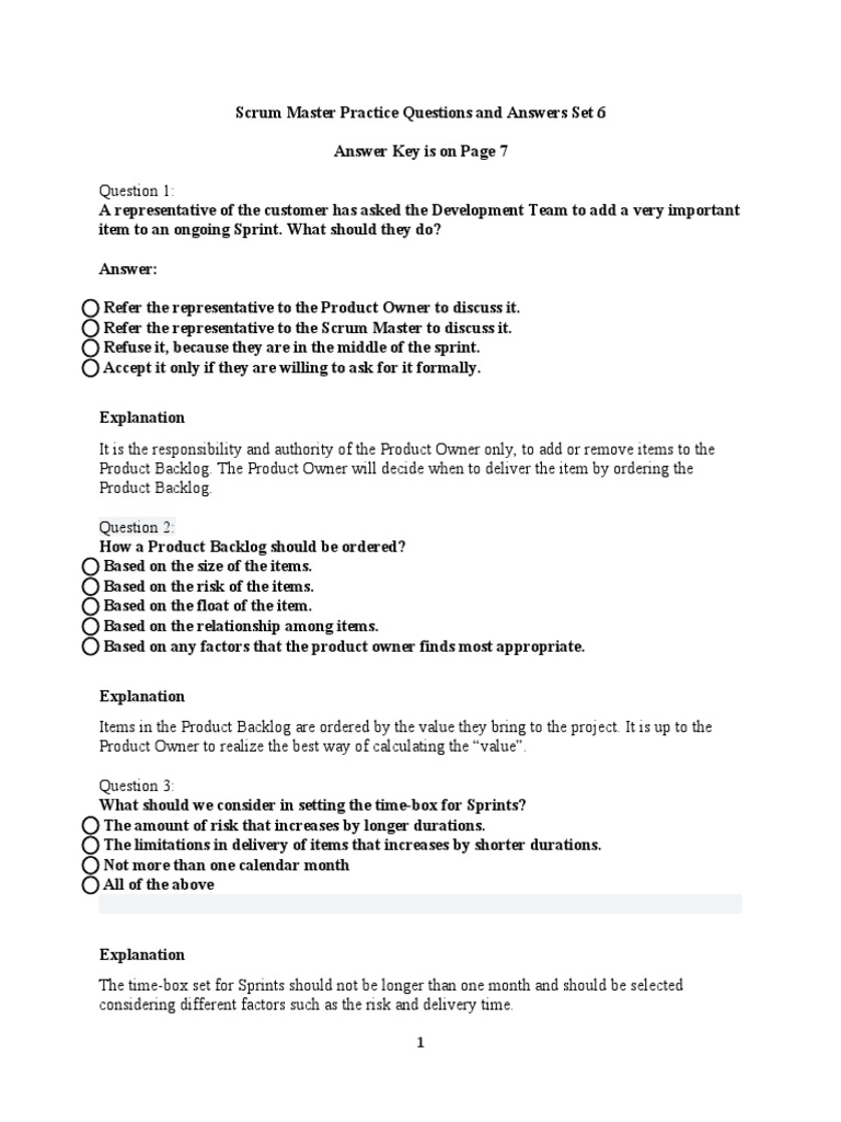Scrum Master Practice Quiz Set 6 | PDF | Scrum (Software Development ...