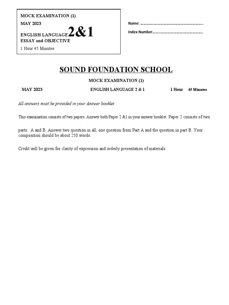 MOCK (1) English Language | PDF | Question | Oliver Twist