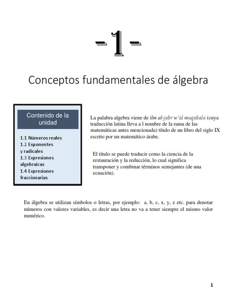 Conceptos Fundamentales de Álgebra: Contenido de La Unidad | PDF ...