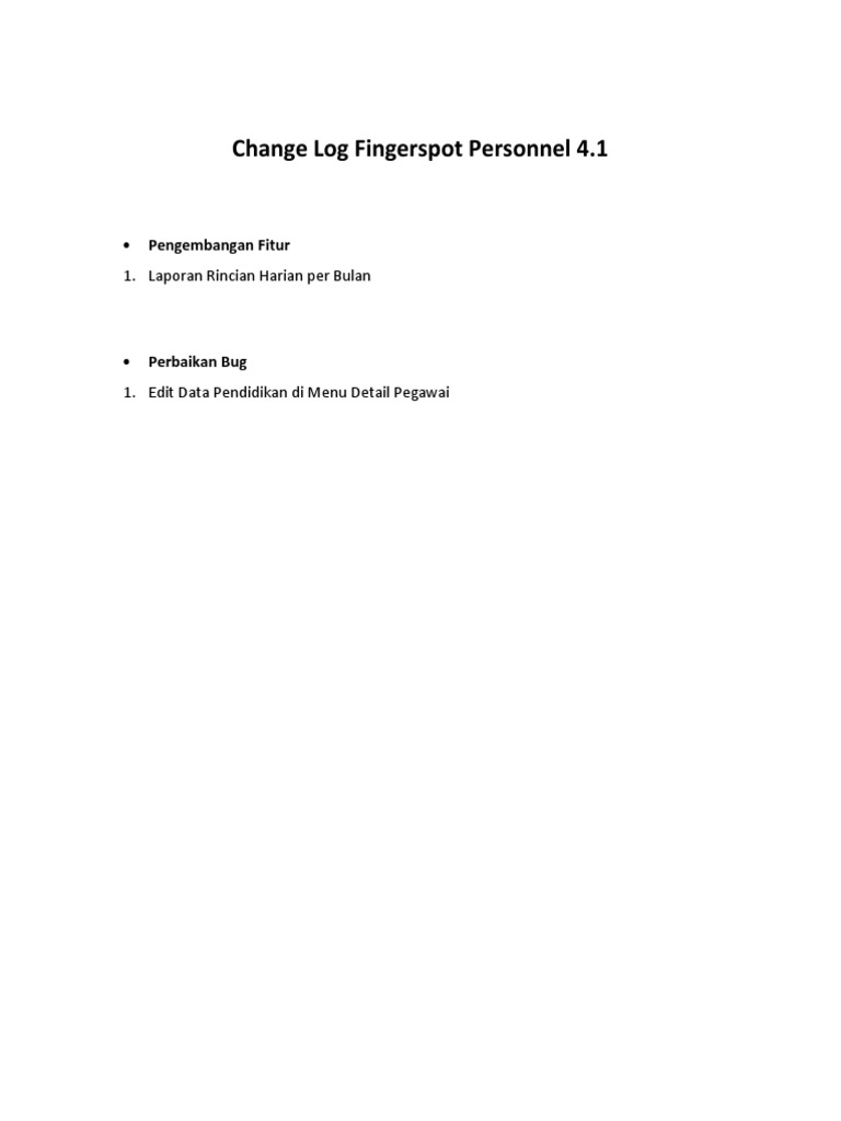 Change Log Fingerspot Personnel V4.1 | PDF