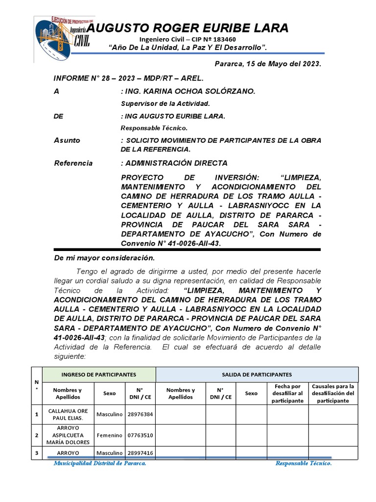 Informe #28 Lurawi - Movimiento. | PDF