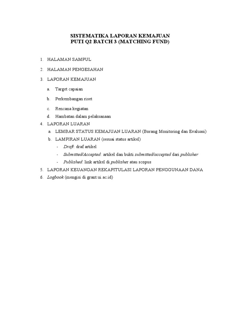 Sistematika Laporan Kemajuan Hibah Riset Ui 2022 Batch 3 | PDF Sistematika Laporan Kemajuan Hibah Riset Ui 2022 Batch 3 | PDF