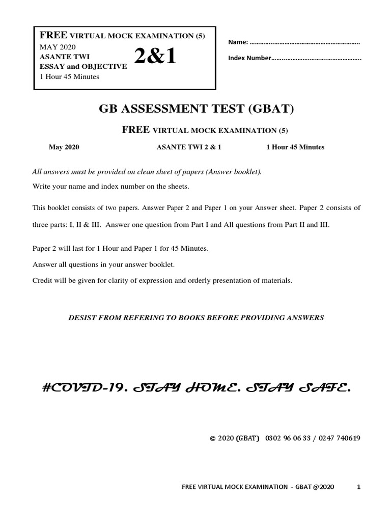 GBAT V MOCK (5) Asante Twi | PDF