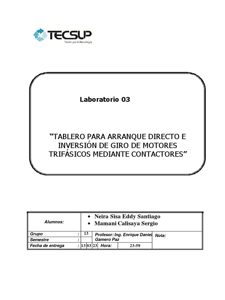 Lab 03 .Neira Sisa - Mamani Calisaya | PDF | Relé | Equipo