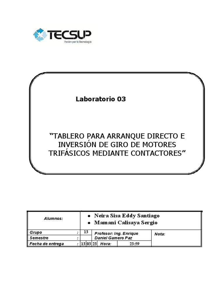 Lab 03 Arranque Motores Pdf Relé Electromagnetismo 