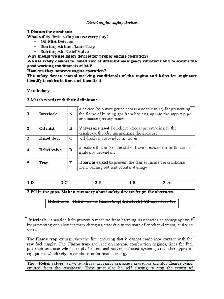 Diesel Engine Safety Devices Overview | PDF | Engines | Valve