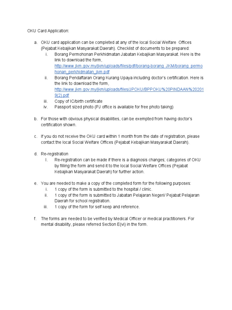 OKU Card Application | PDF