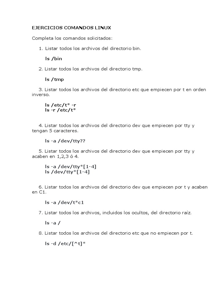 Ejercicios Comandos Linux | PDF | Archivo de computadora | Sistema de archivos